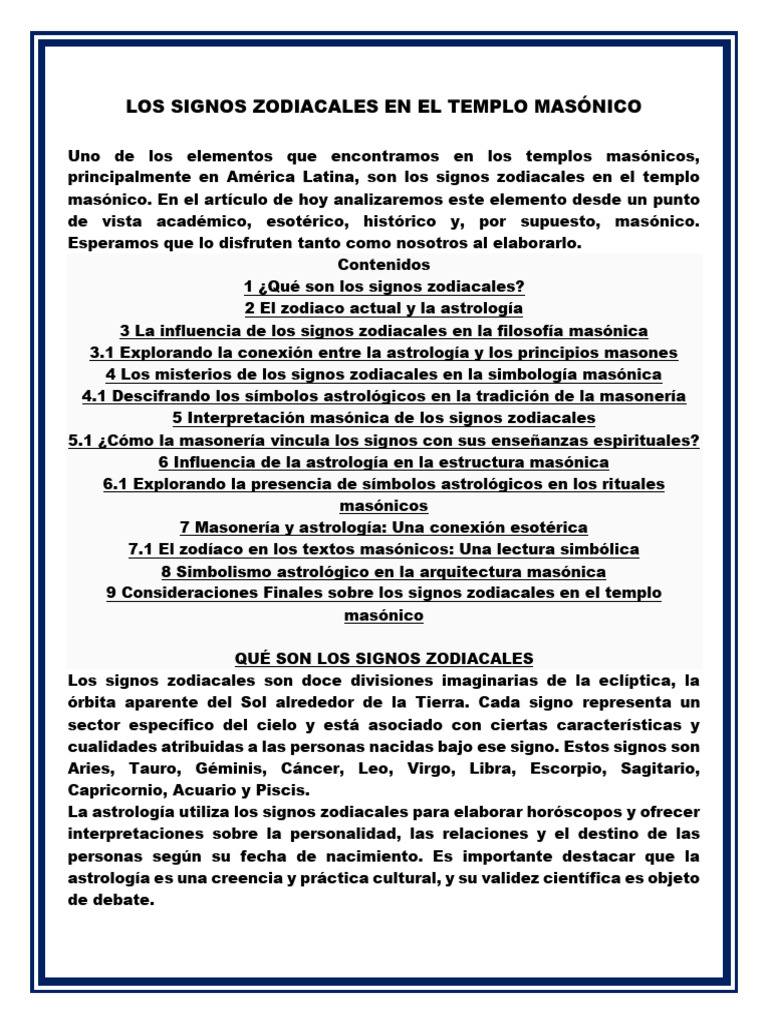 Los Signos Zodiacales en El Templo Masónico | Descargar gratis PDF ...