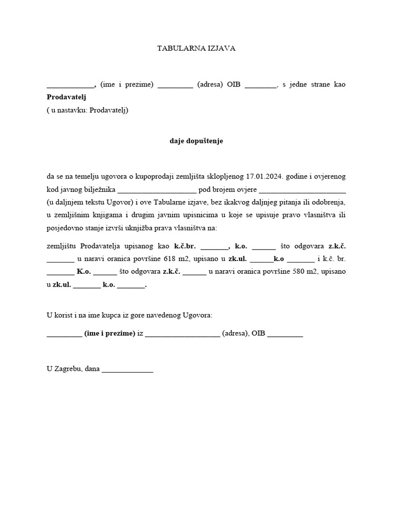 TABULARNA IZJAVA | PDF