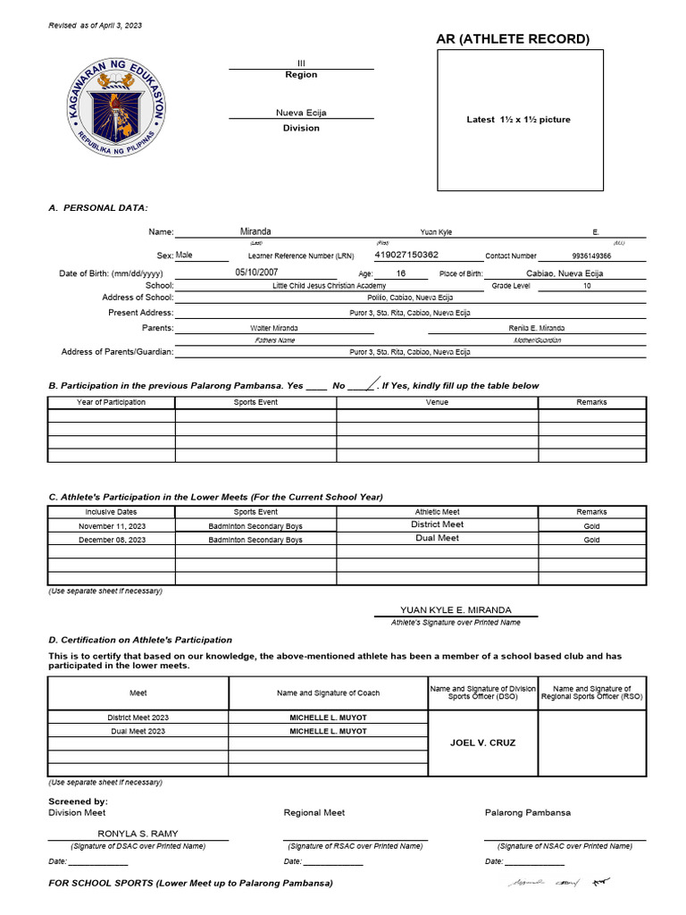 Athletes Record | PDF