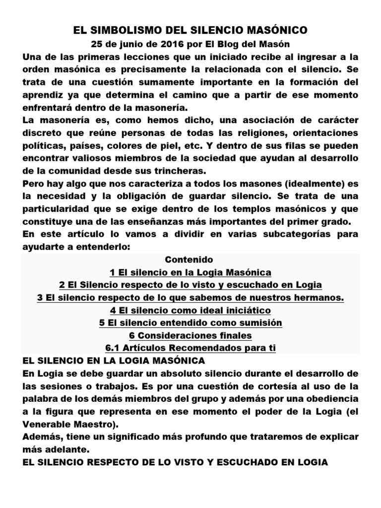 El Simbolismo Del Silencio Masónico | PDF | Masonería | Mente