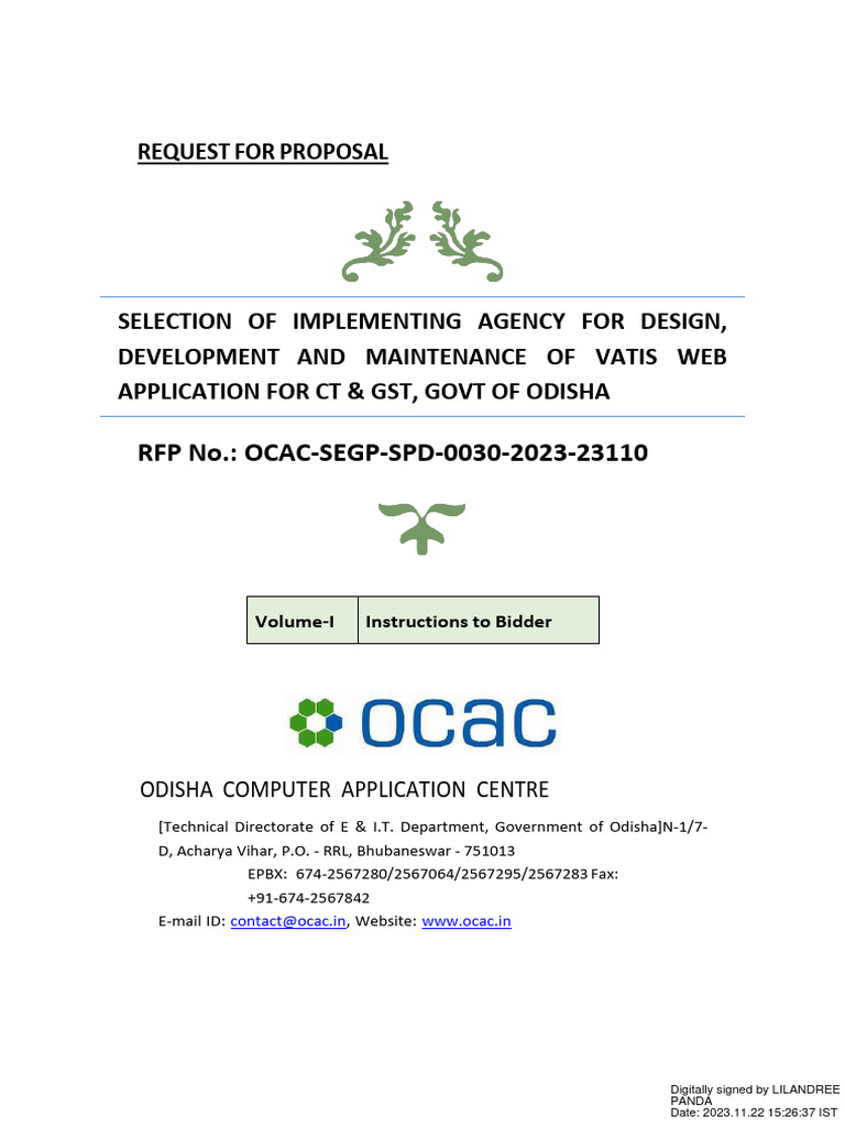 RFP - VATIS Volume-I | PDF | Request For Proposal | Business