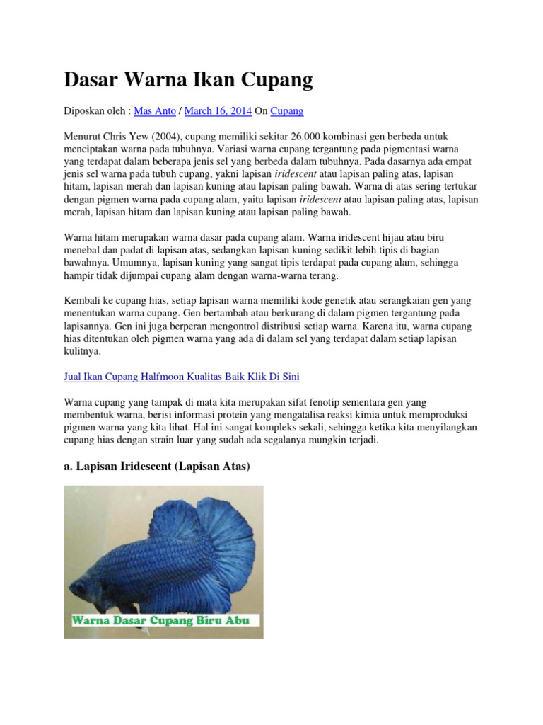 Pdfslide - Tips - Dasar Warna Ikan Cupang | PDF