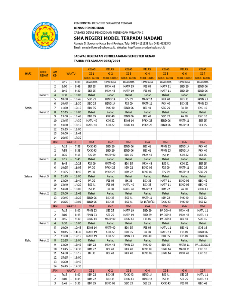 Jadwal KBM SMT Genap 2024 Kelas XI | PDF