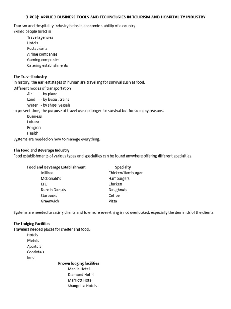 Applied Business Tools in Tourism & Hospitality | PDF