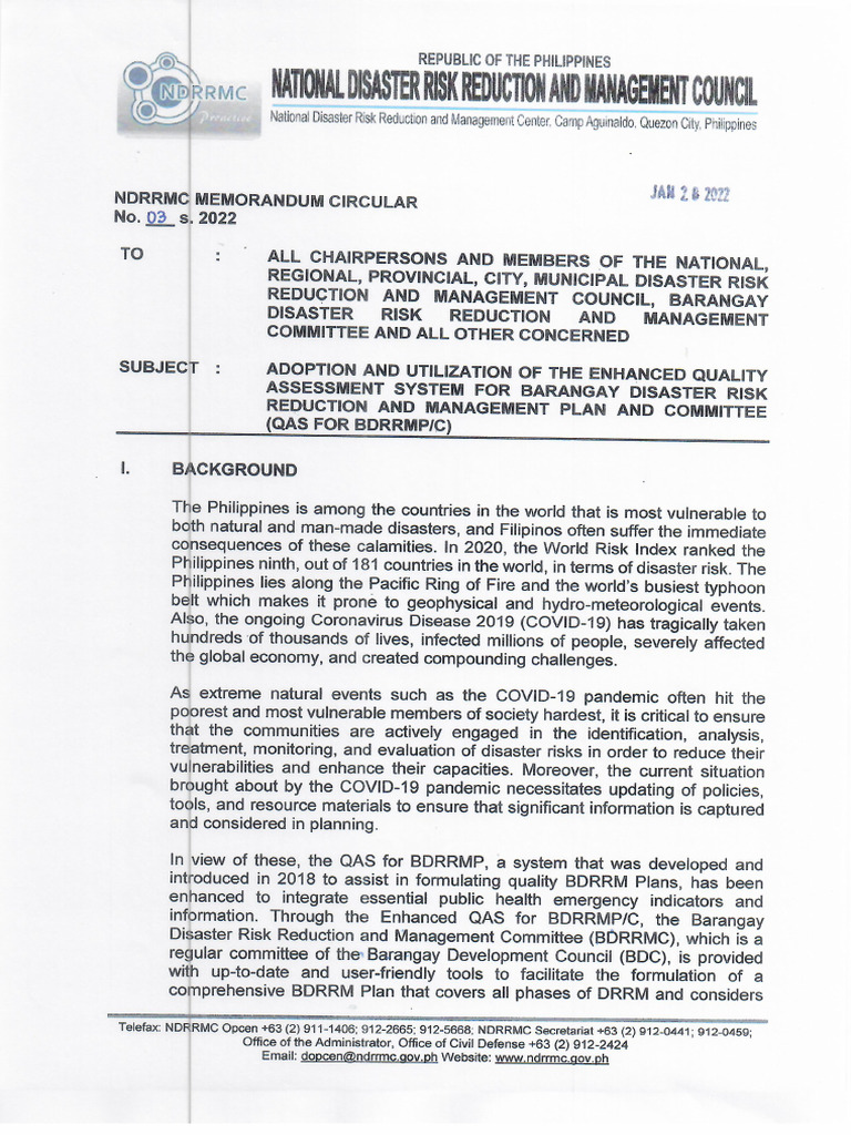 NDRRMC Memorandum No 3 S 2022 | PDF