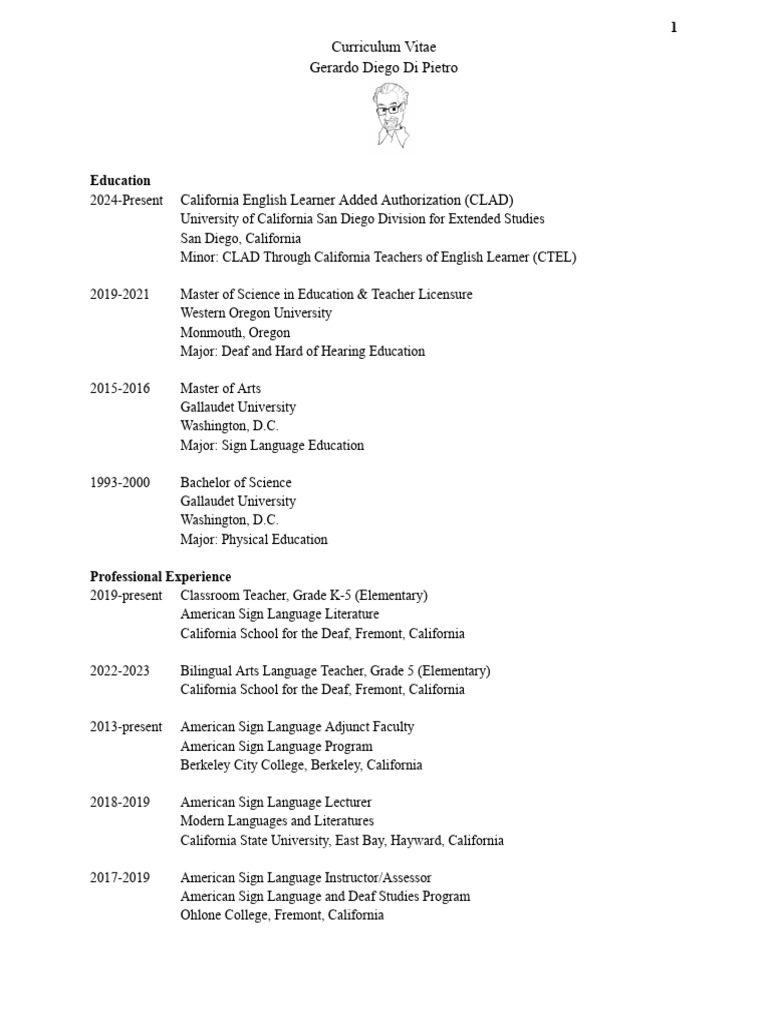 2024 Curriculum Vitae Di Pietro | PDF | American Sign Language | Language Education