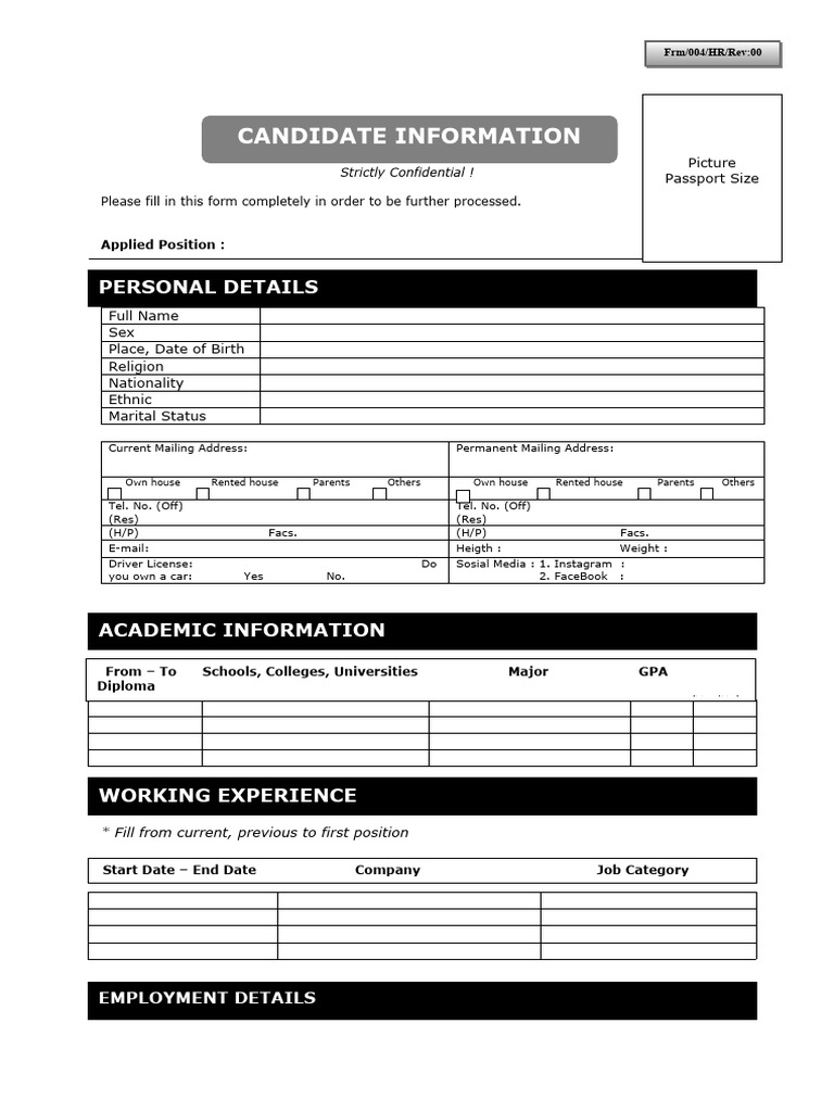 Form Candidate Information. | PDF