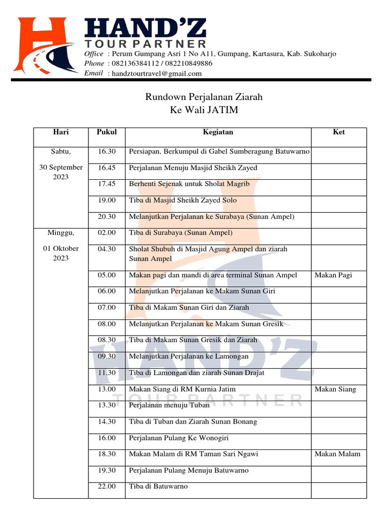 Rundown Perjalanan Ziaroh Wali Jatim Dari Giriwoyo | PDF