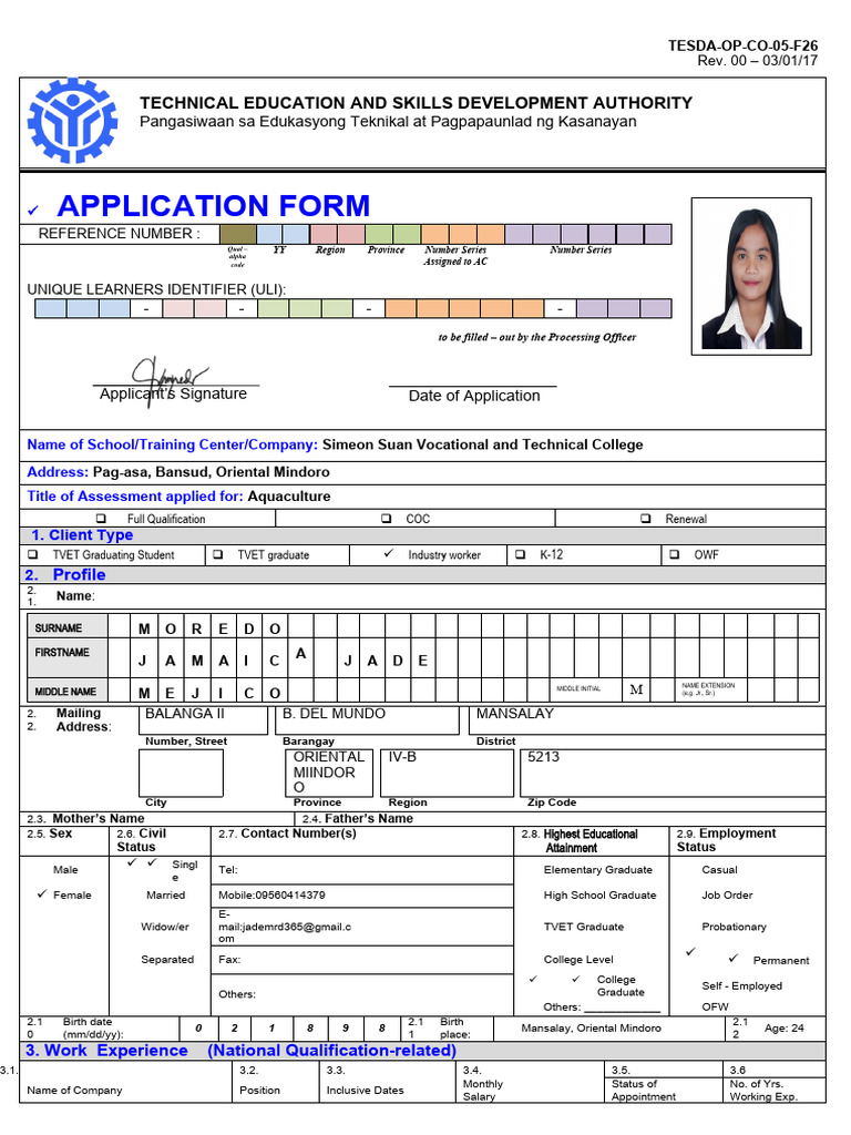 Application Form Competency Assessment | PDF