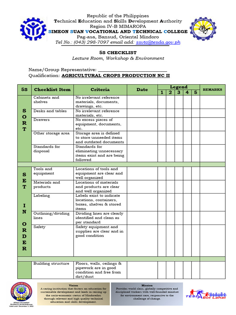 5s Checklist | PDF | Vocational Education