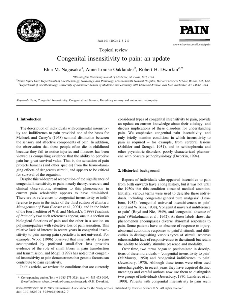 Congenital insensitivity to pain 2003 | PDF | Pain | Nervous System