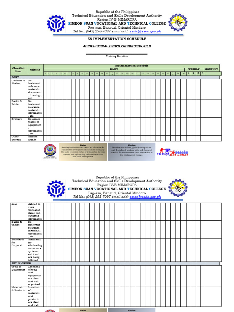 5S Implementation Schedule | PDF