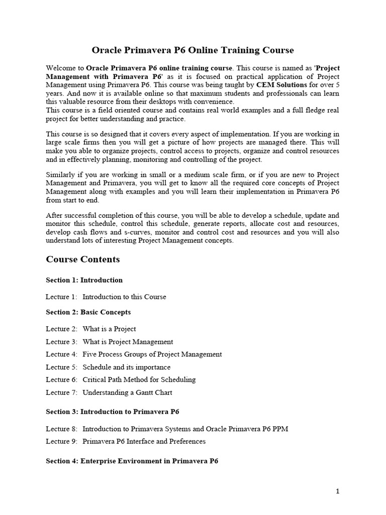 Oracle Primavera P6 Online Training Course | PDF | Project Management ...