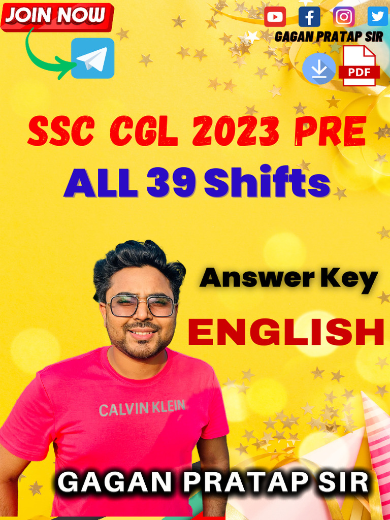 SSC CGL 2023 Pre All 39 Shifts Answer Key PDF's in English | PDF