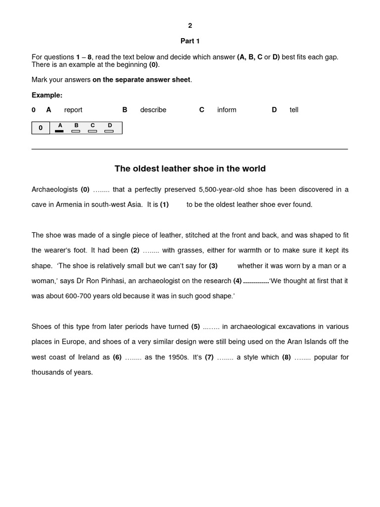 B2 First Sample Paper 2 Reading and Use of English 2022-2-7 | PDF ...