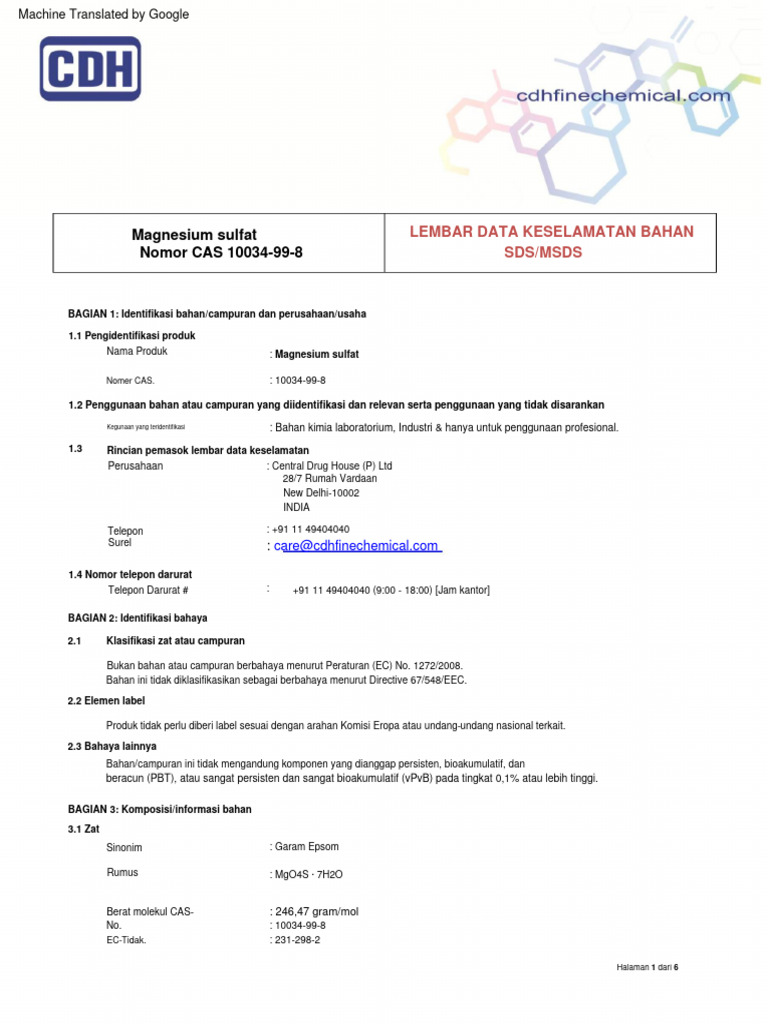 SDS MagnesiumSulphate-CDH-Exp 2025 | PDF