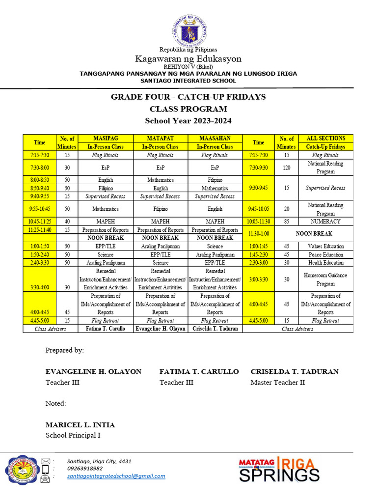 Class Program G4 Catch Up | PDF | Philippines