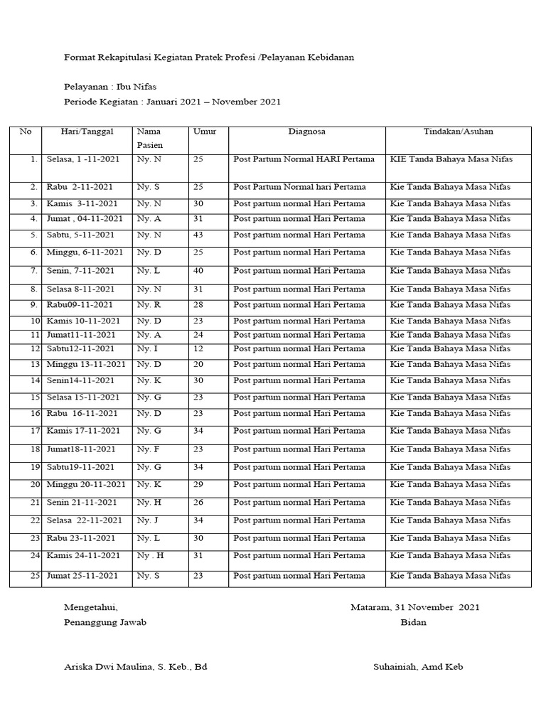 Format Rekapitulasi Kegiatan Pratek Profesi | PDF