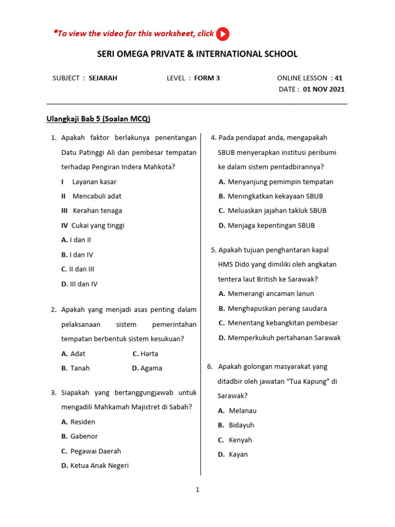 F3 Sejarah Online Lesson 41 | PDF