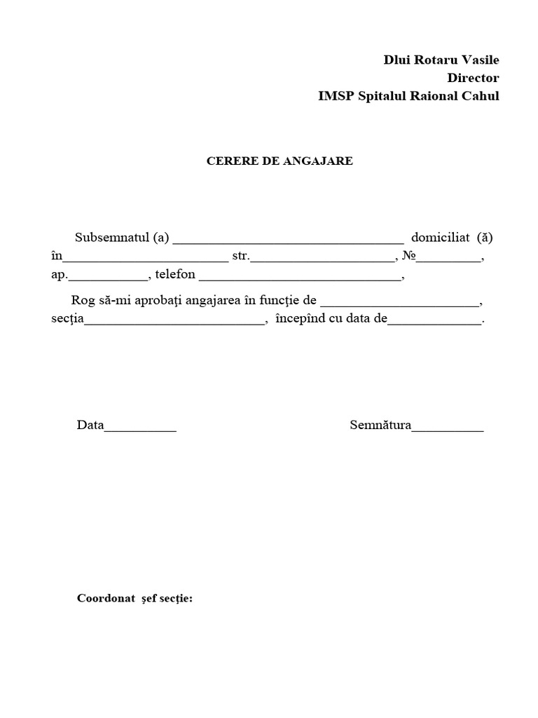 Model Cerere de Angajare | PDF