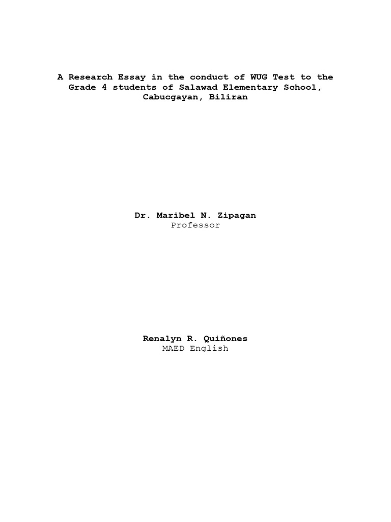 A Research Essay in The Conduct of WUG Test To The Grade 4 Students of ...