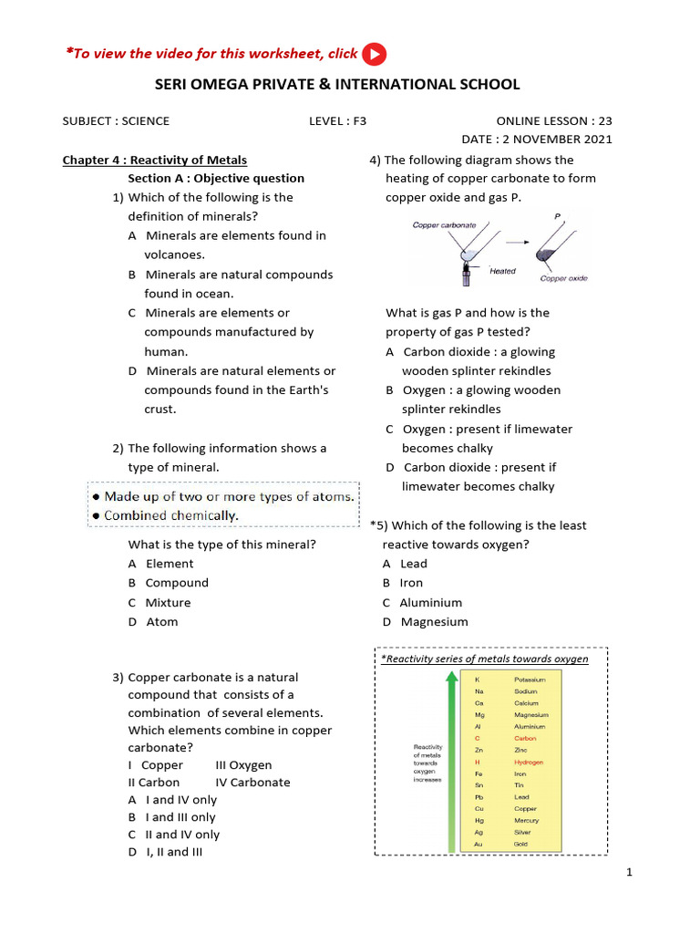 F3 Science Online Lesson 23 | PDF | Oxide | Iron