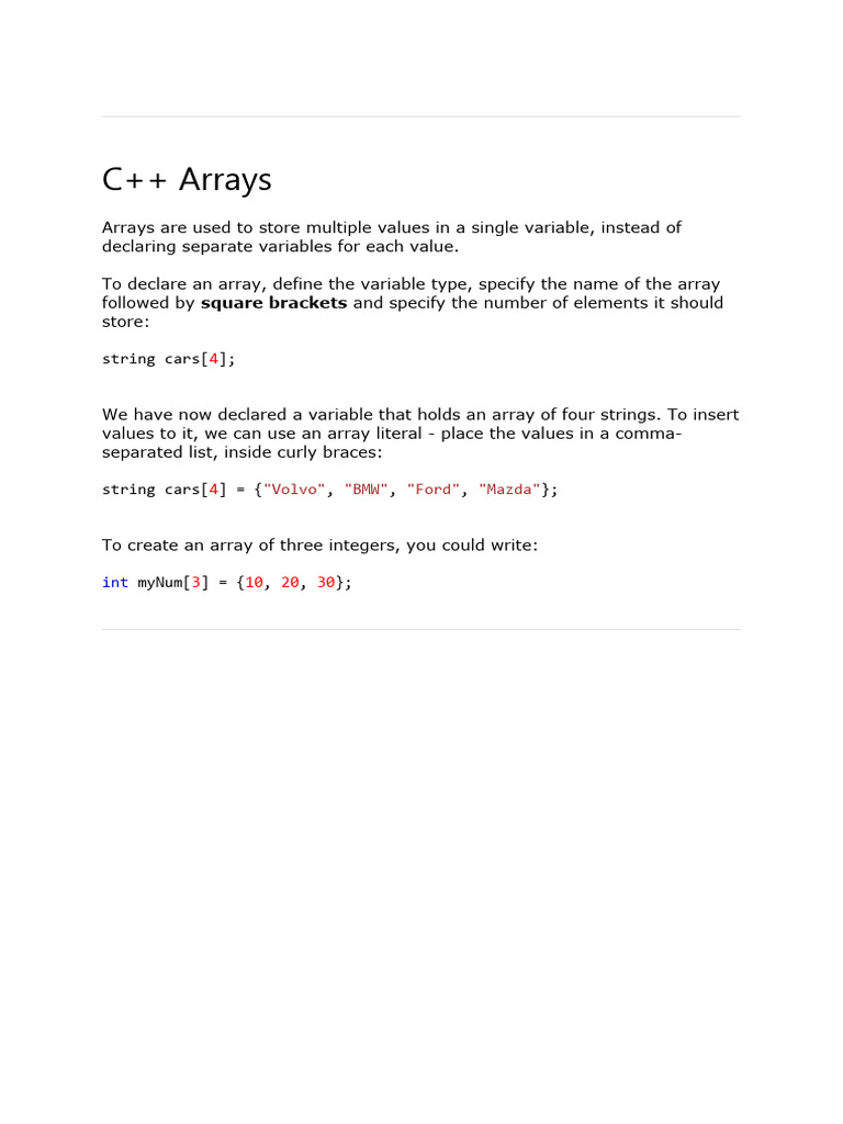 C++ Arrays | Download Free PDF | Software Development | Computing