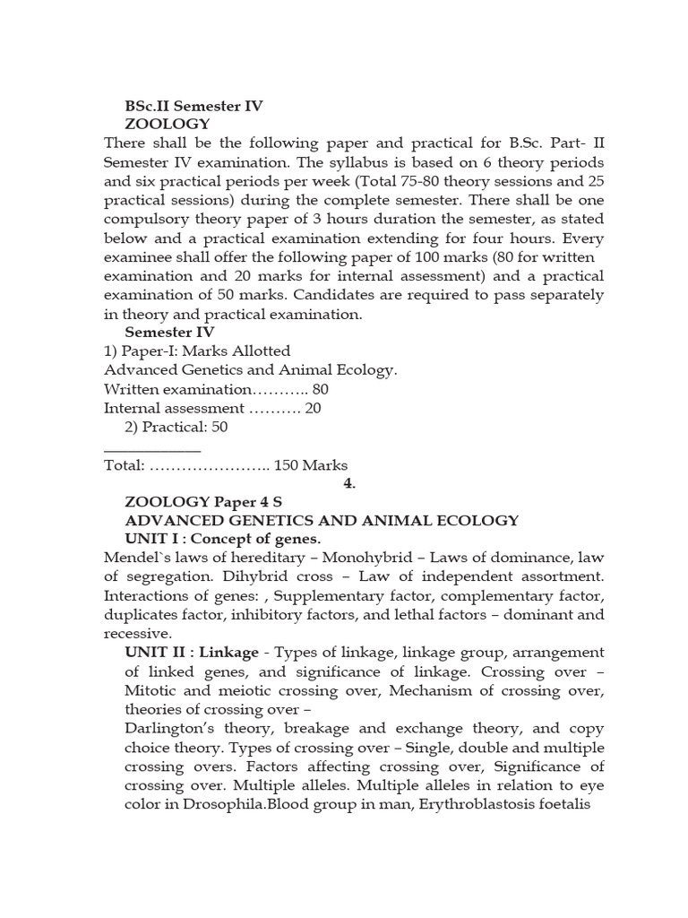 B. Sc. Part II Semester IV - PDF | PDF | Genetic Disorder | Ecology