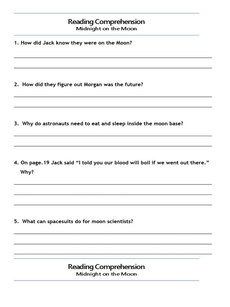 Comprehension Guide: Midnight on the Moon | PDF | Language Arts ...