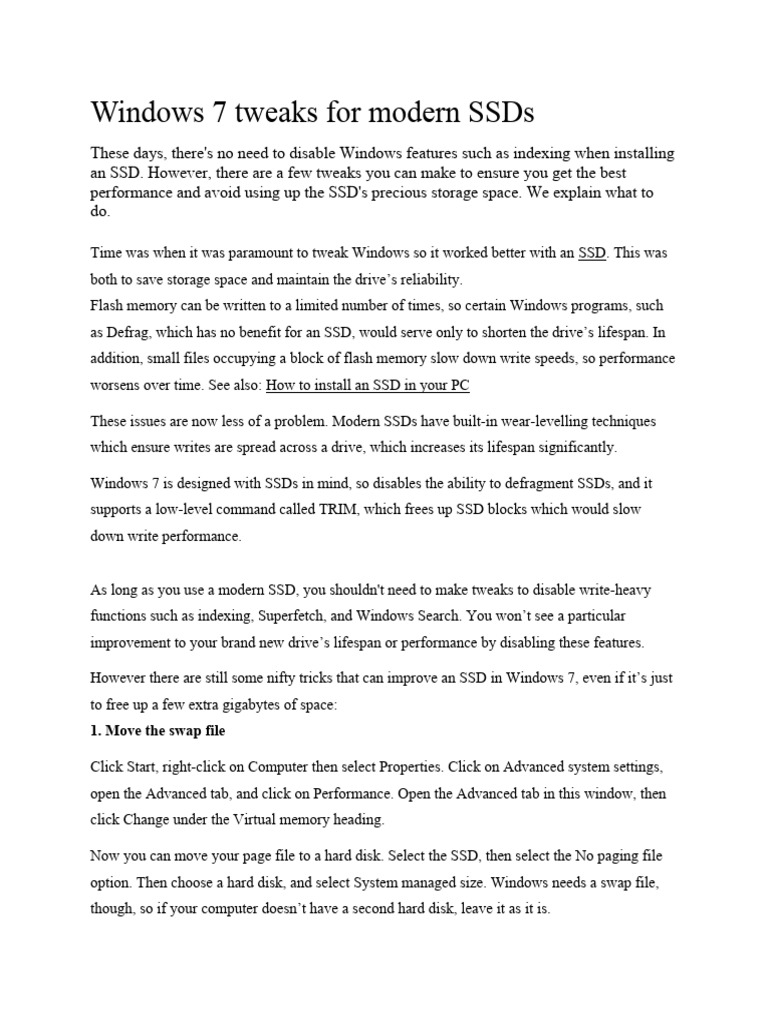 Windows 7 Tweaks For Modern Ssds Pdf Solid State Drive Computer File