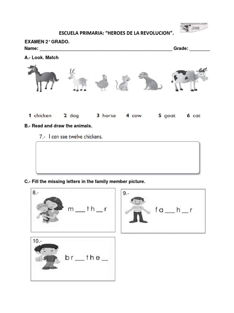 Examen Inglés 2do Grado | PDF