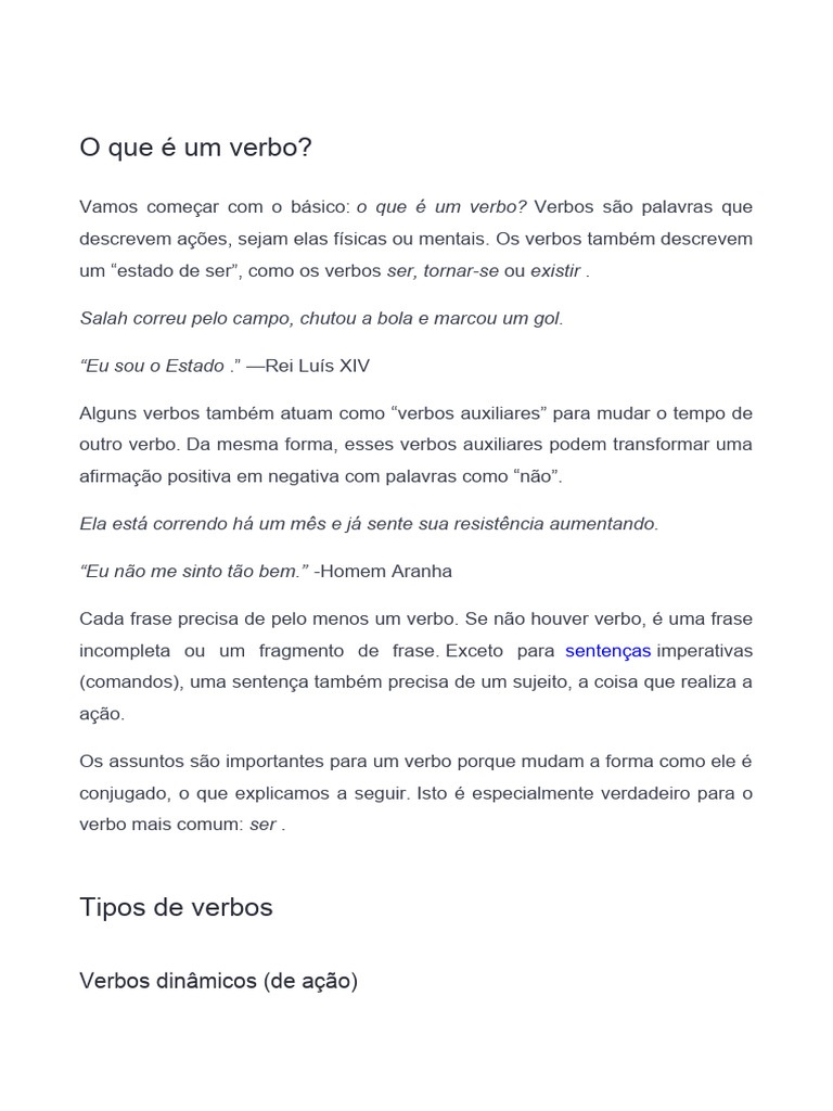 O Que É Um Verbo | PDF | Assunto (gramática) | Linguística