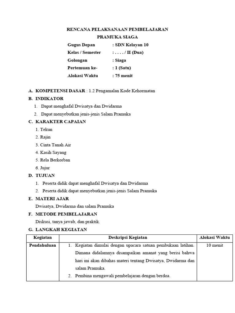 RPP Pramuka Siaga (SD) | PDF