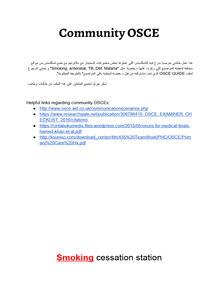 Community OSCE. | PDF | Pregnancy | Obesity