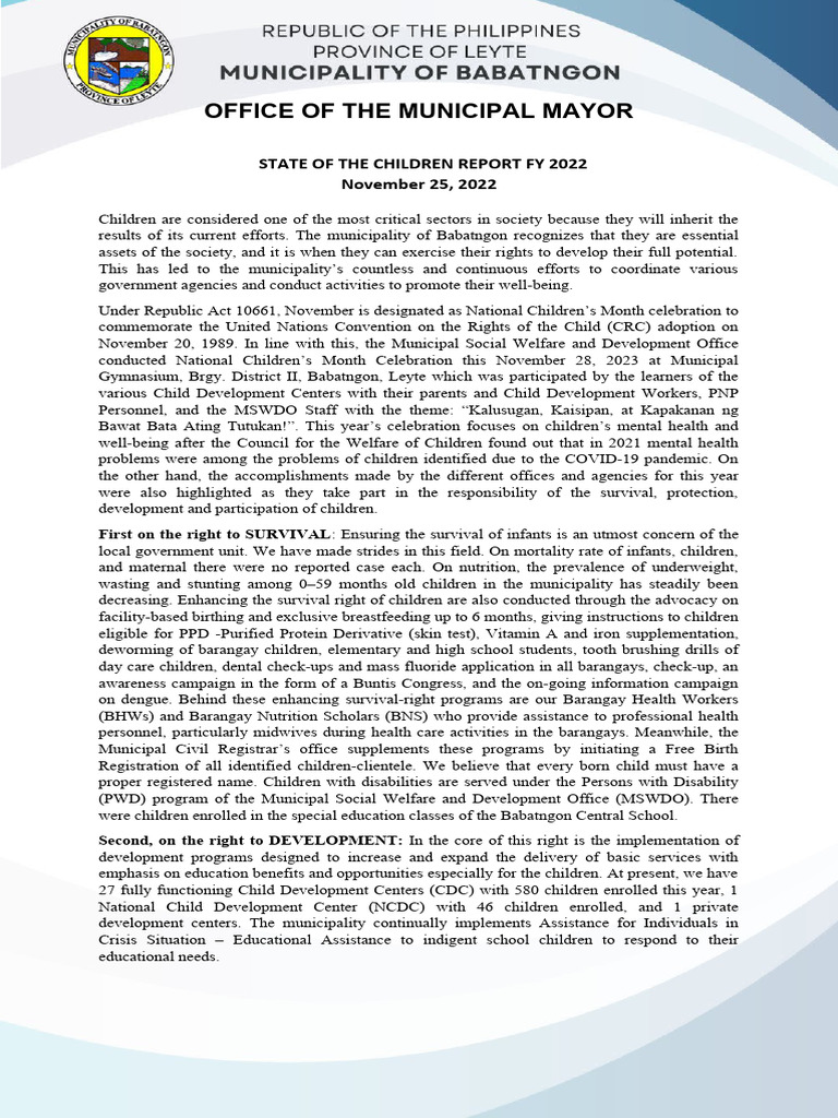 State of Children Report | PDF | Child Protection | Children's Rights