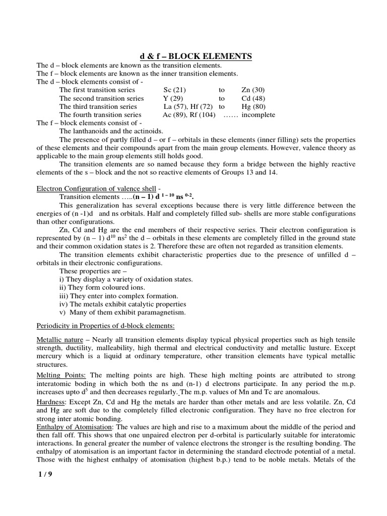 8, d and F- Block Elements | PDF