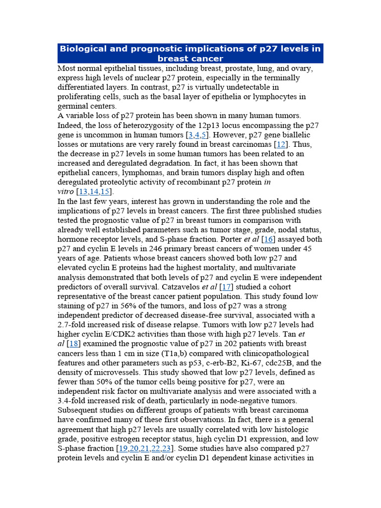 Breast Cancer Prognosis: Role of p27 | PDF | Cancer | Cell Cycle
