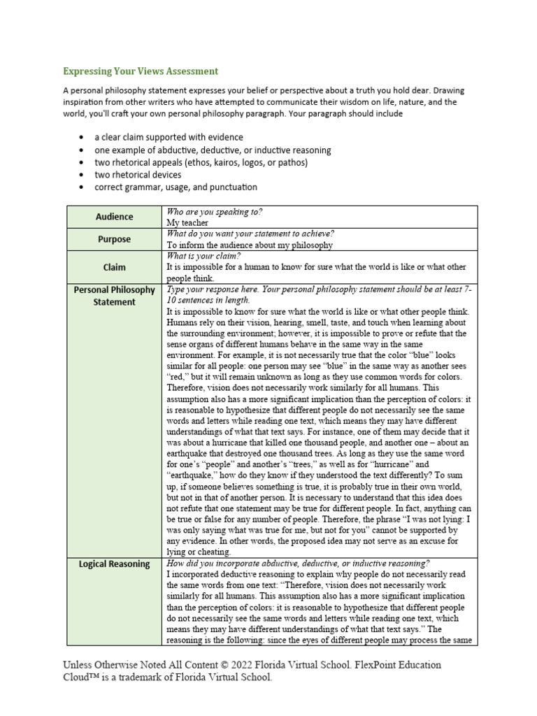 Expressing Your Views Assess Rubric | PDF | Reason | Rhetoric