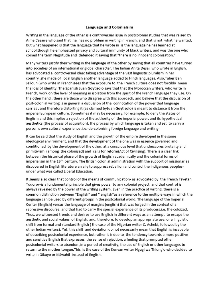Language and Colonialsim | PDF | Colonialism | Postcolonialism