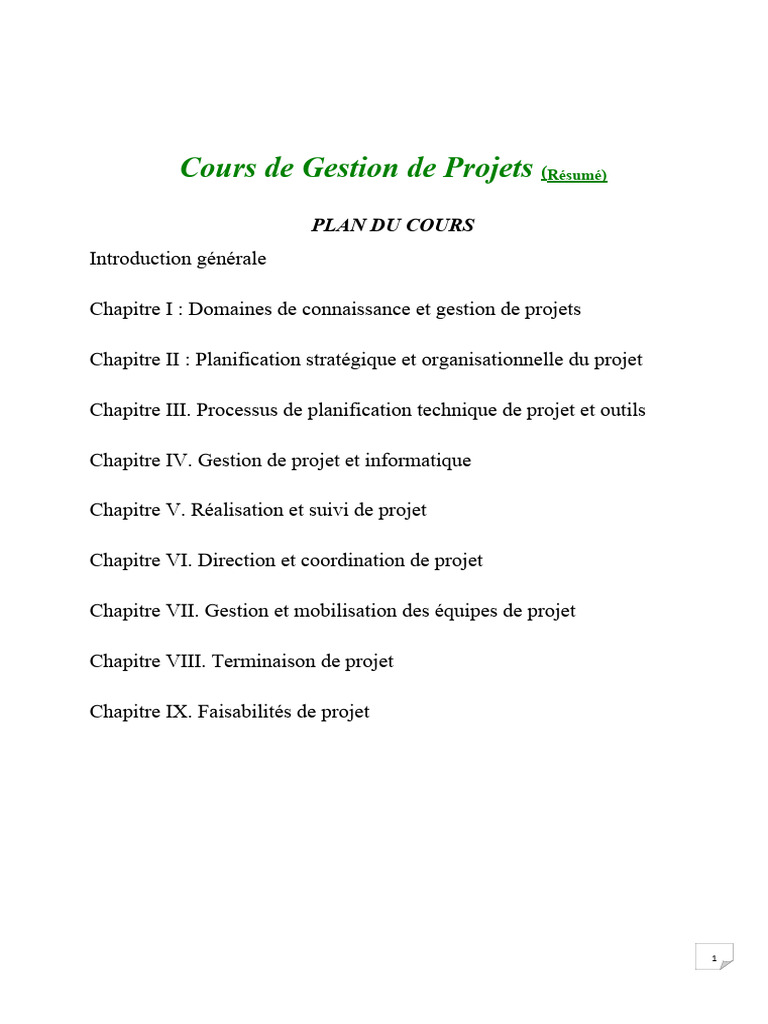 Cours de Gestion de Projets | PDF | Gestion de projet | Planification