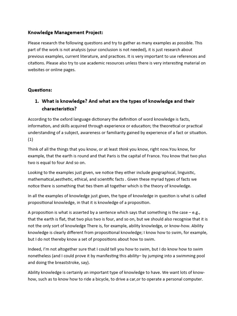 Knowledge Management Project | PDF | Knowledge | A Priori And A Posteriori