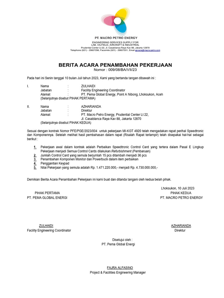 Berita Acara Penambahan Pekerjaan 2 | PDF