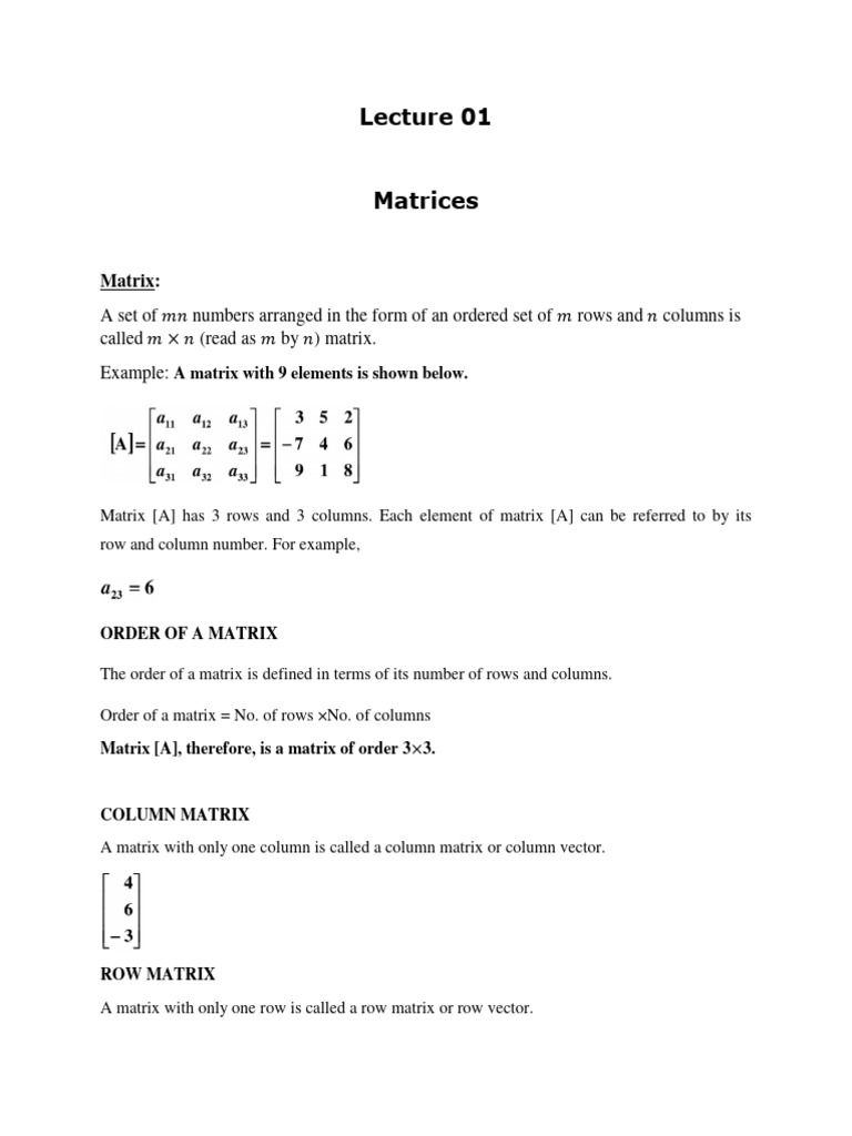 Lecture 1,2,3 | PDF | Matrix (Mathematics) | Mathematical Concepts Lecture 1,2,3 | PDF | Matrix (Mathematics) | Mathematical Concepts