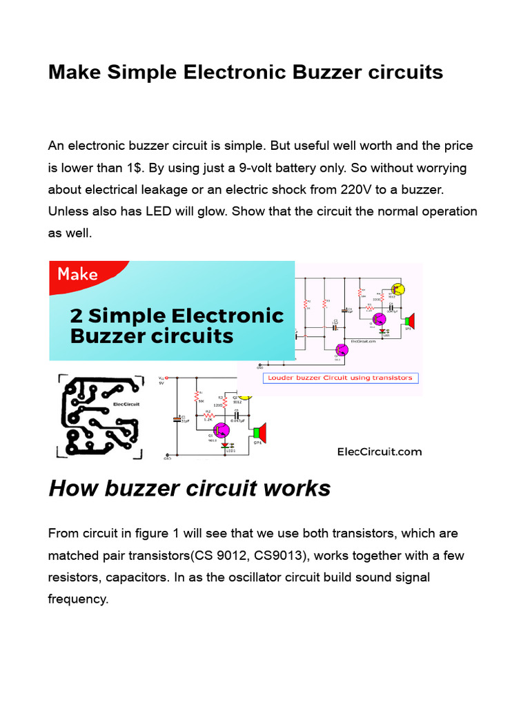 Make Simple Electronic Buzzer Circuits | PDF | Electronic Circuits ...