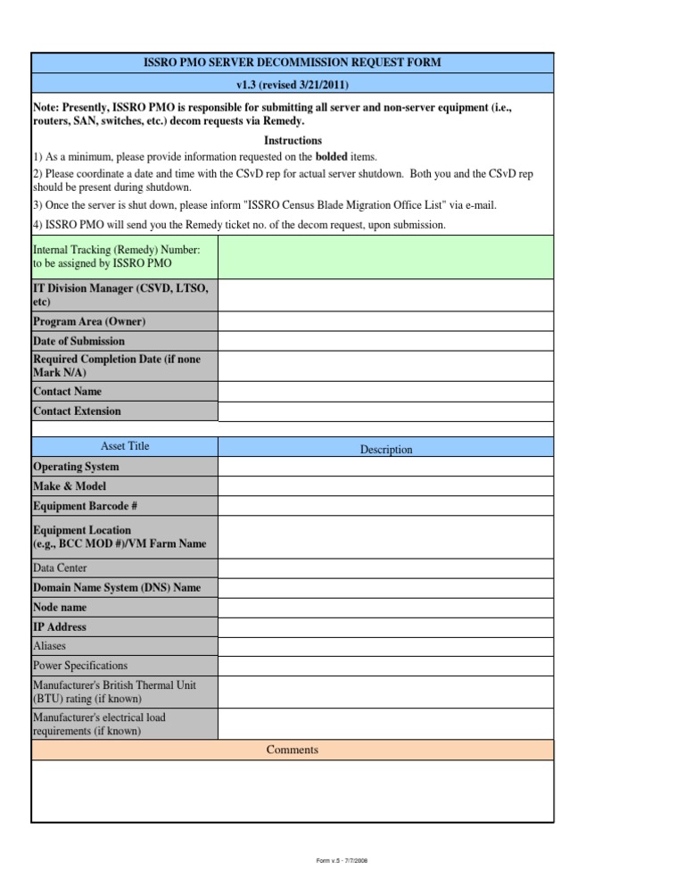 Server Decommission Form | PDF