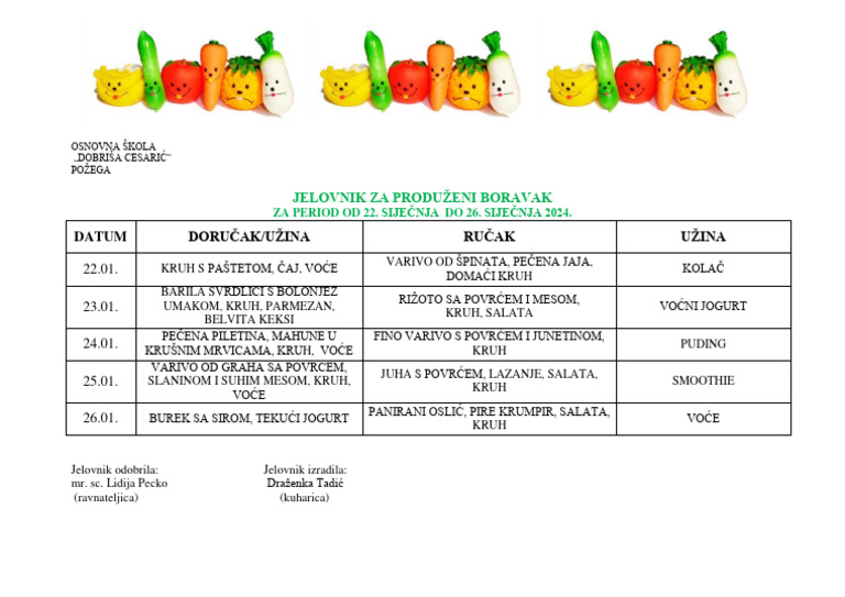 03-01 Jelovnik Za Produženi Boravak | PDF