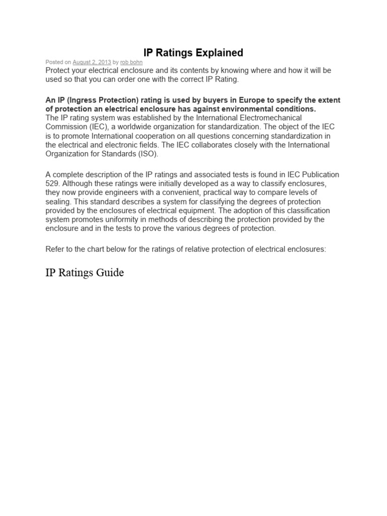IP Ratings Explained | PDF | Electrical Engineering | Physical Sciences