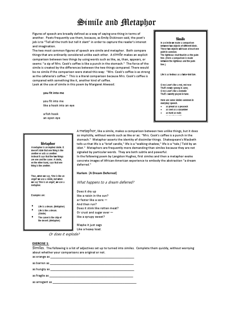ELS - Ninth Grade - Simile and Metaphor | PDF | Metaphor | Poetry