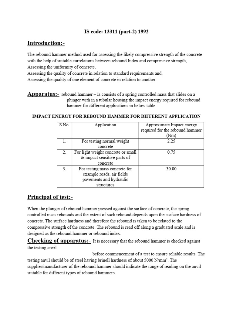 Sop of Rebound Hammer Test | Download Free PDF | Concrete | Hammer