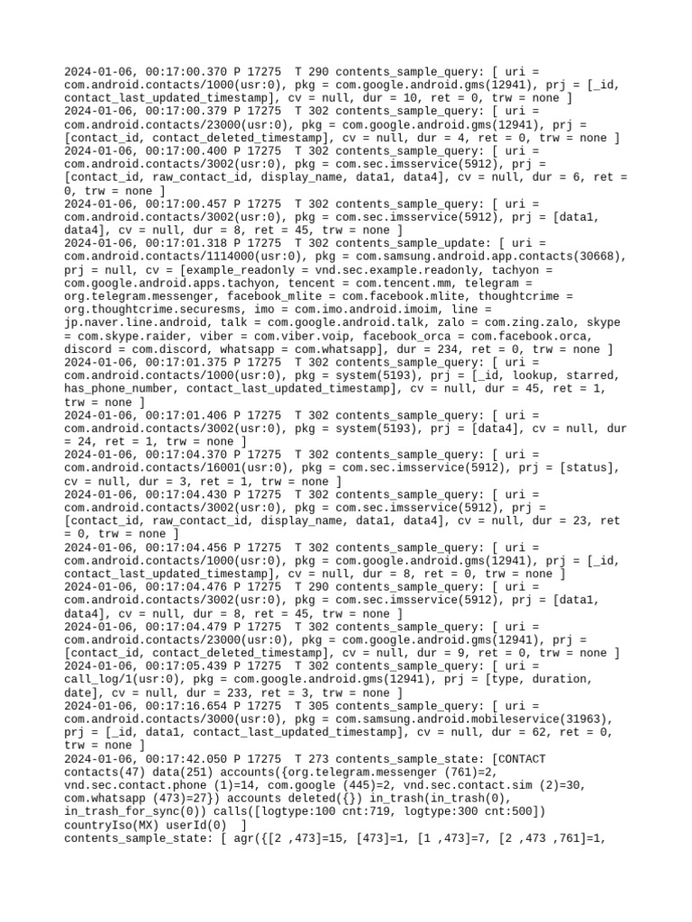 Android Contacts Query Log | PDF | Instant Messaging | Computing